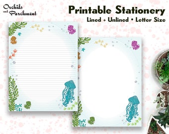 Jellyfish -- Watercolor -- Printable Letter Writing Paper -- Stationery ...