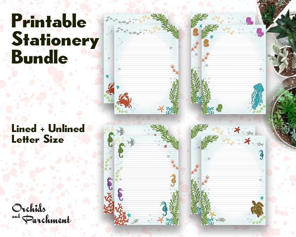 Stationery Ocean Life Bundle - Letter Writing Paper - Letter Size 8 ...
