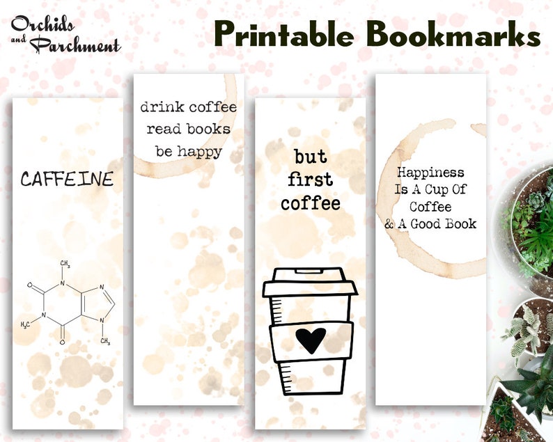 Bookmark Set Coffee - Caffeine Bookmarks - Printable - Instant Download ...