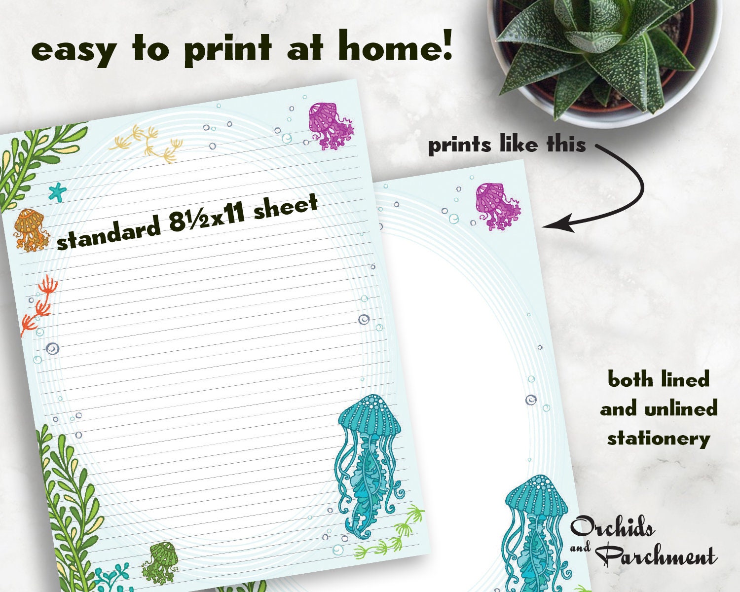 Stationery Ocean Life Jellyfish - Letter Writing Paper - Letter Size 8 ...