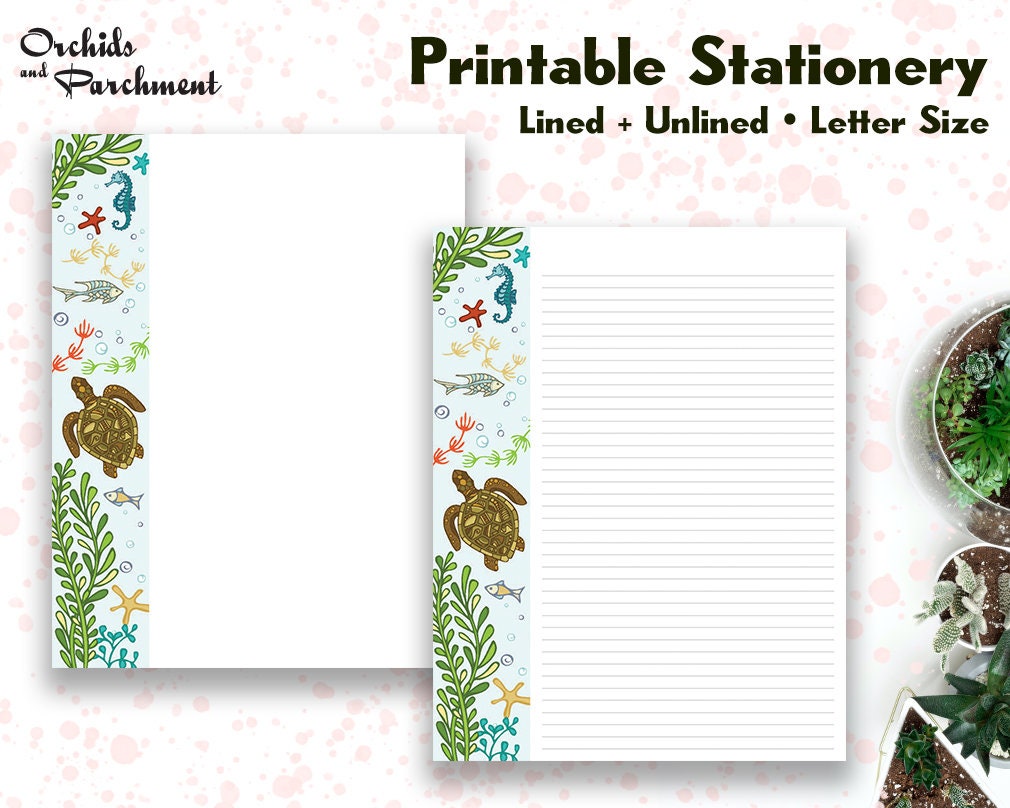 Stationery Ocean Life Turtle Side Letter Writing Paper Letter Size 8 ...