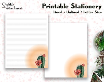 Cactus/succulents Lined Printable Letter Writing Paper, 8.5x11, Lined ...