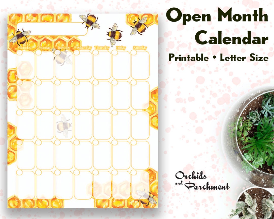 Open Calendar Honey Bees Portrait - Letter Size 8.5" X 11" - Planner ...