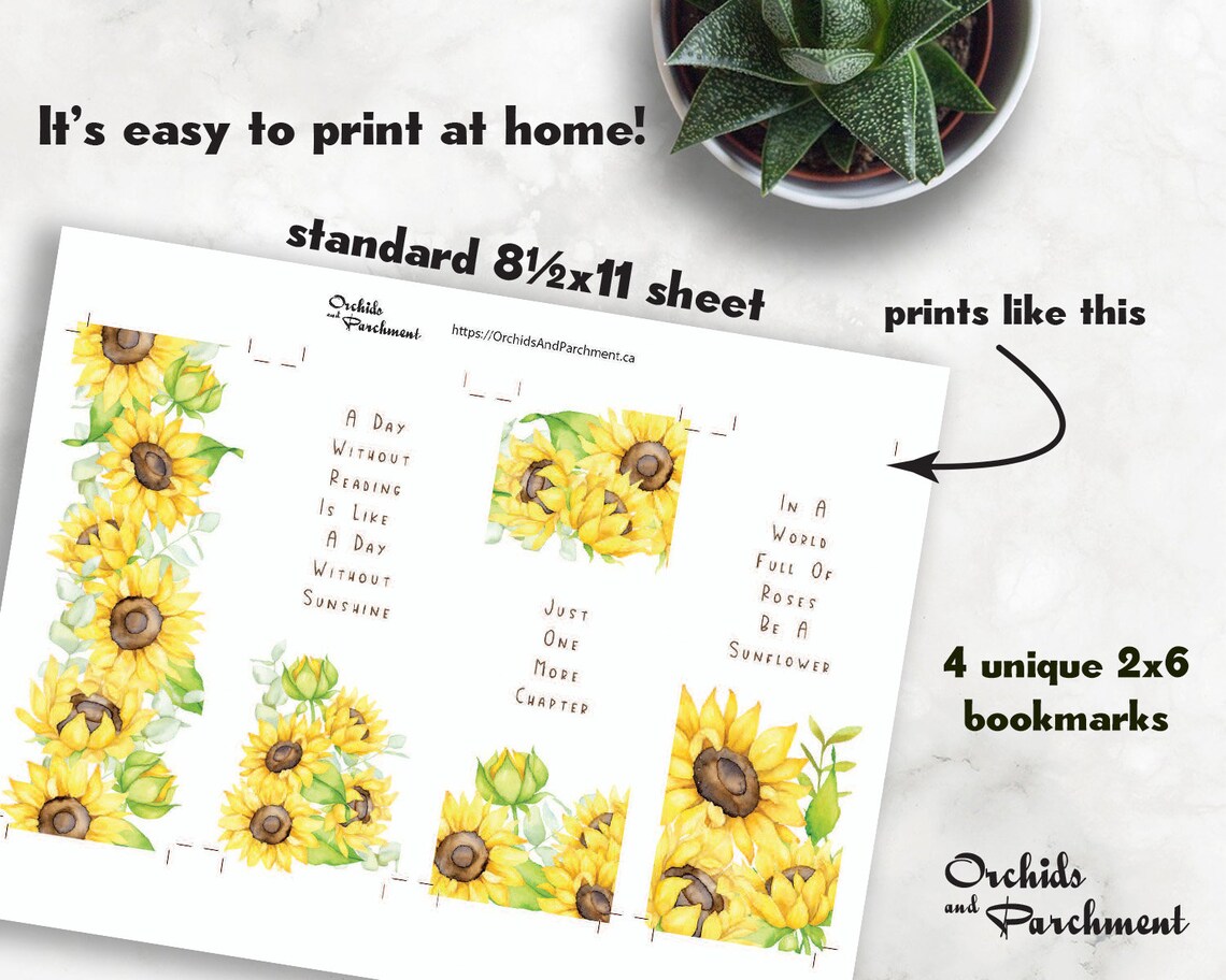 Bookmark Set Sunflowers Printable Instant Download PDF - Etsy