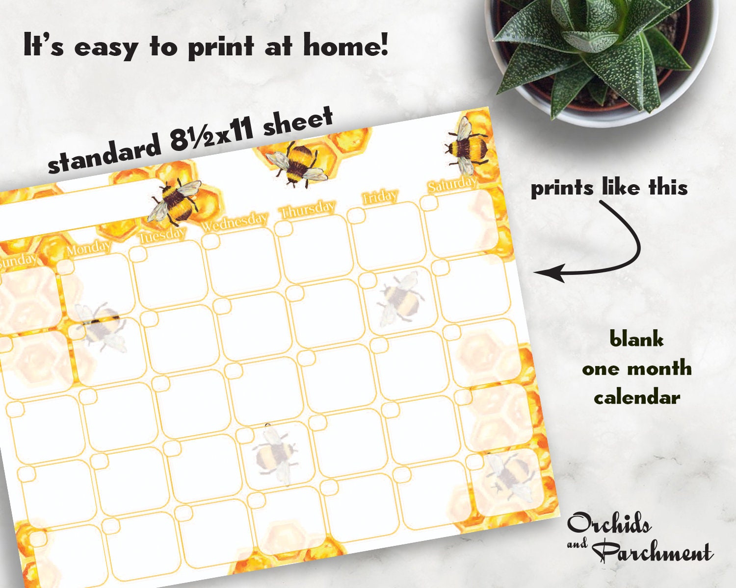 Open Calendar Honey Bees Landscape - Letter Size 11" X 8.5" - Planner ...