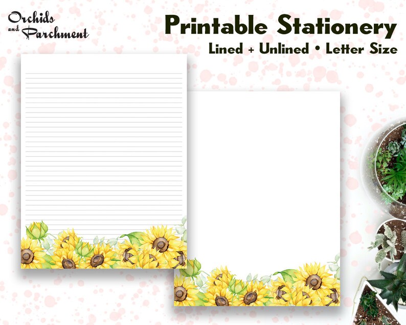Stationery Sunflowers Base - Letter Writing Paper - Letter Size 8.5x11 ...