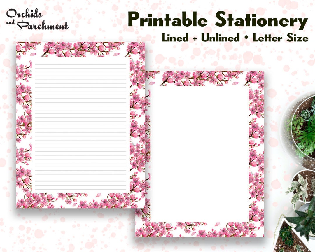 Stationery Cherry Blossoms Border - Letter Writing Paper - Letter Size ...