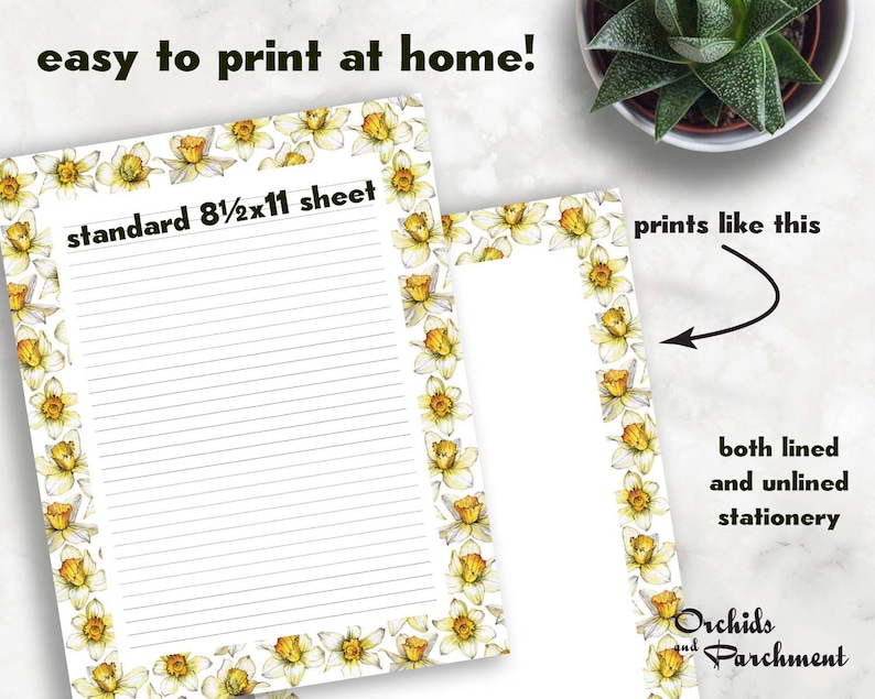 Stationery Daffodil Border - Letter Writing Paper - Letter Size 8.5x11 ...