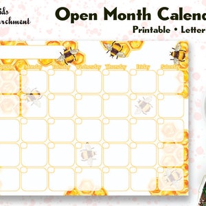 Open Calendar Honey Bees Landscape - Letter Size 11" X 8.5" - Planner ...
