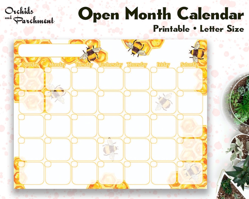 Open Calendar Honey Bees Landscape - Letter Size 11" X 8.5" - Planner ...