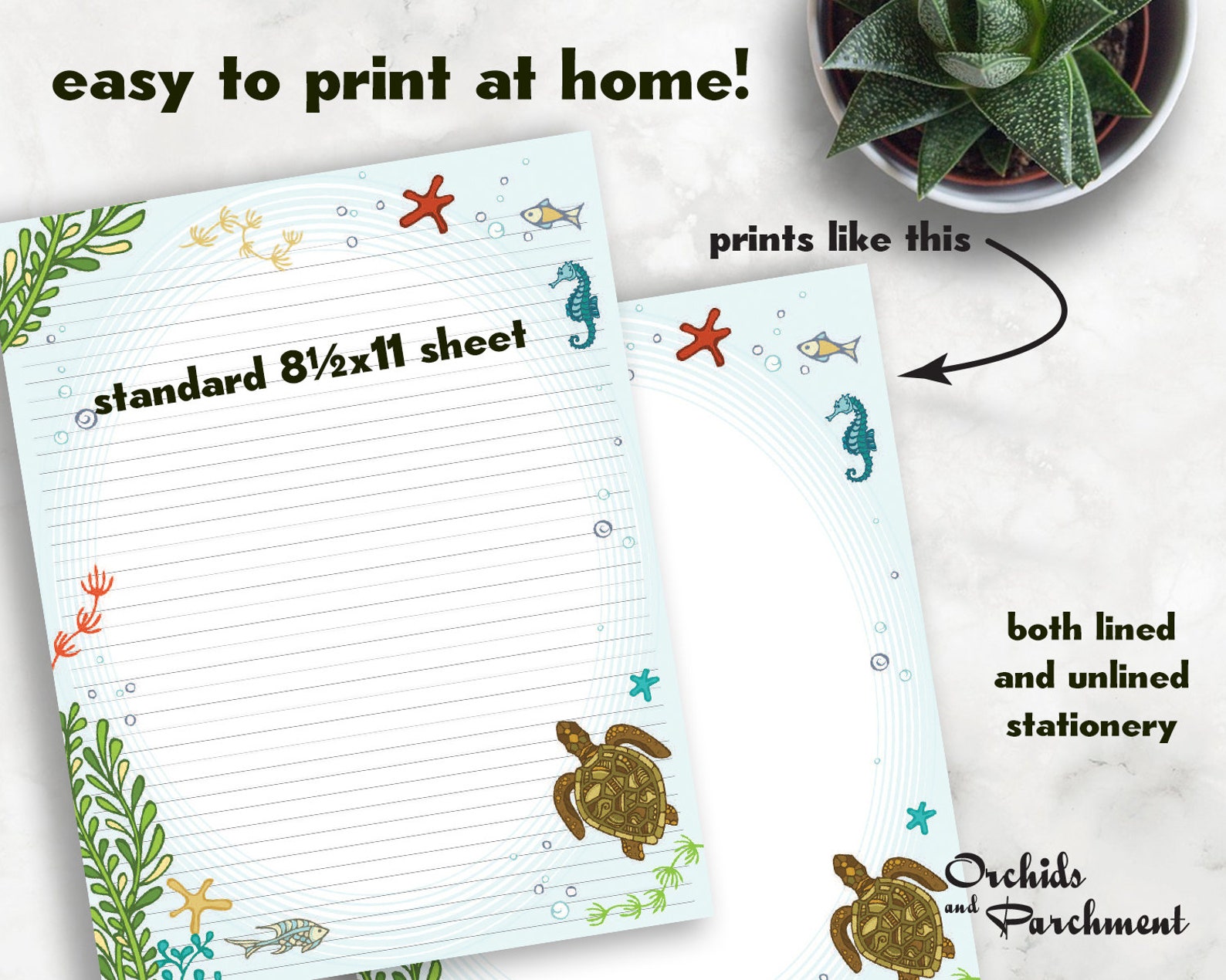 Stationery Ocean Life Turtle - Letter Writing Paper - Letter Size 8 ...