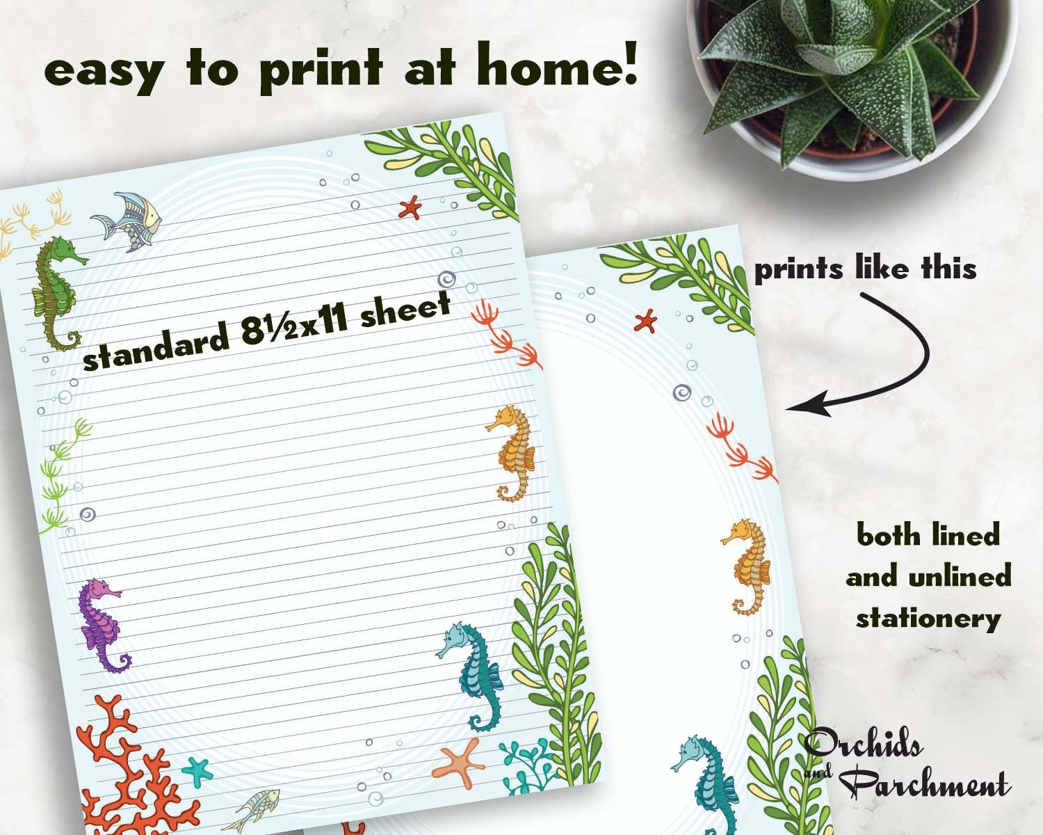 Stationery Ocean Life Bundle - Letter Writing Paper - Letter Size 8 ...