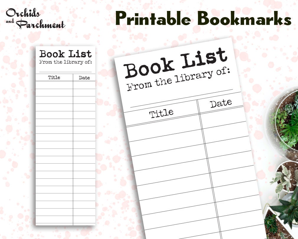 Bookmark Set Booklist Library of Reading List Bookmarks Printable ...