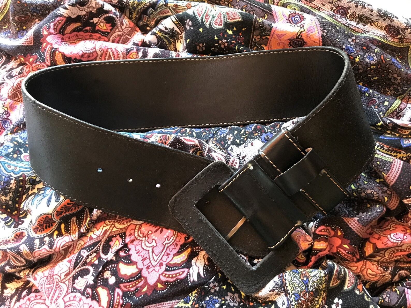 Wide Black Leather Belt Size 73cm/29max. Large Leather Buckle, Top ...