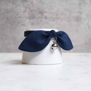 Navy Blue Bow Cat Collar With Silver Bell - Fancy Cat Collar for Pet ...