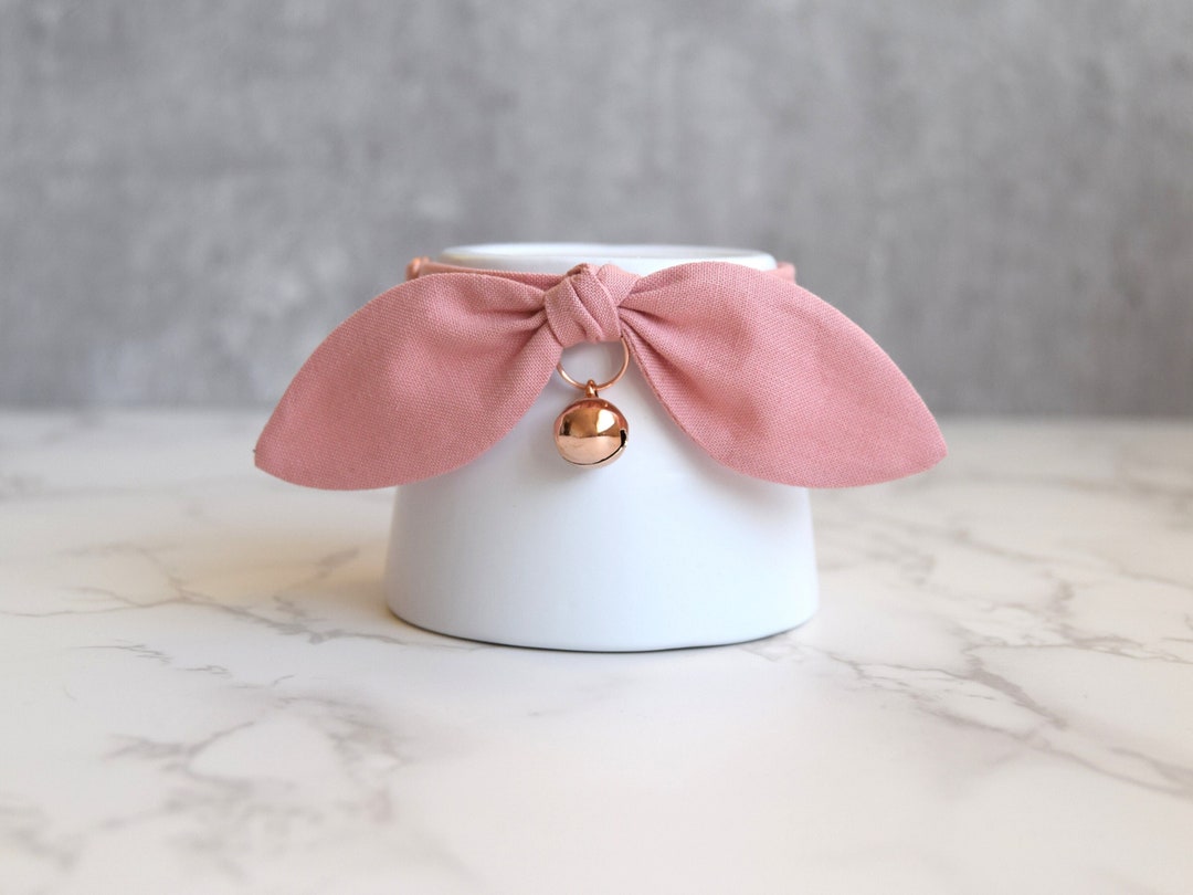 Dusty Pink Cat Collar With Rose Gold Bell - Handmade Fabric Cat and ...