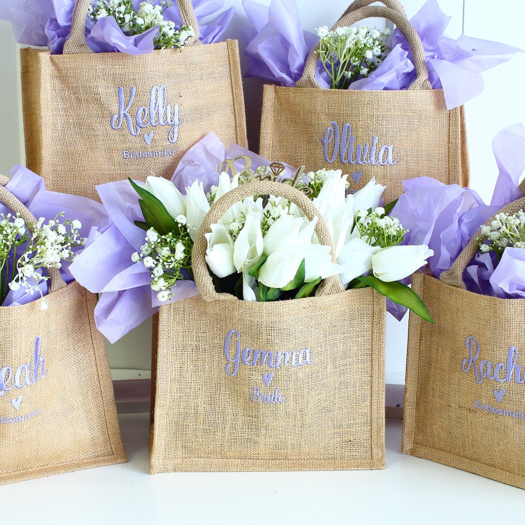 Wedding Gift Bags, Embroidered Tote Bags, Bridesmaid Gift Bag - Etsy