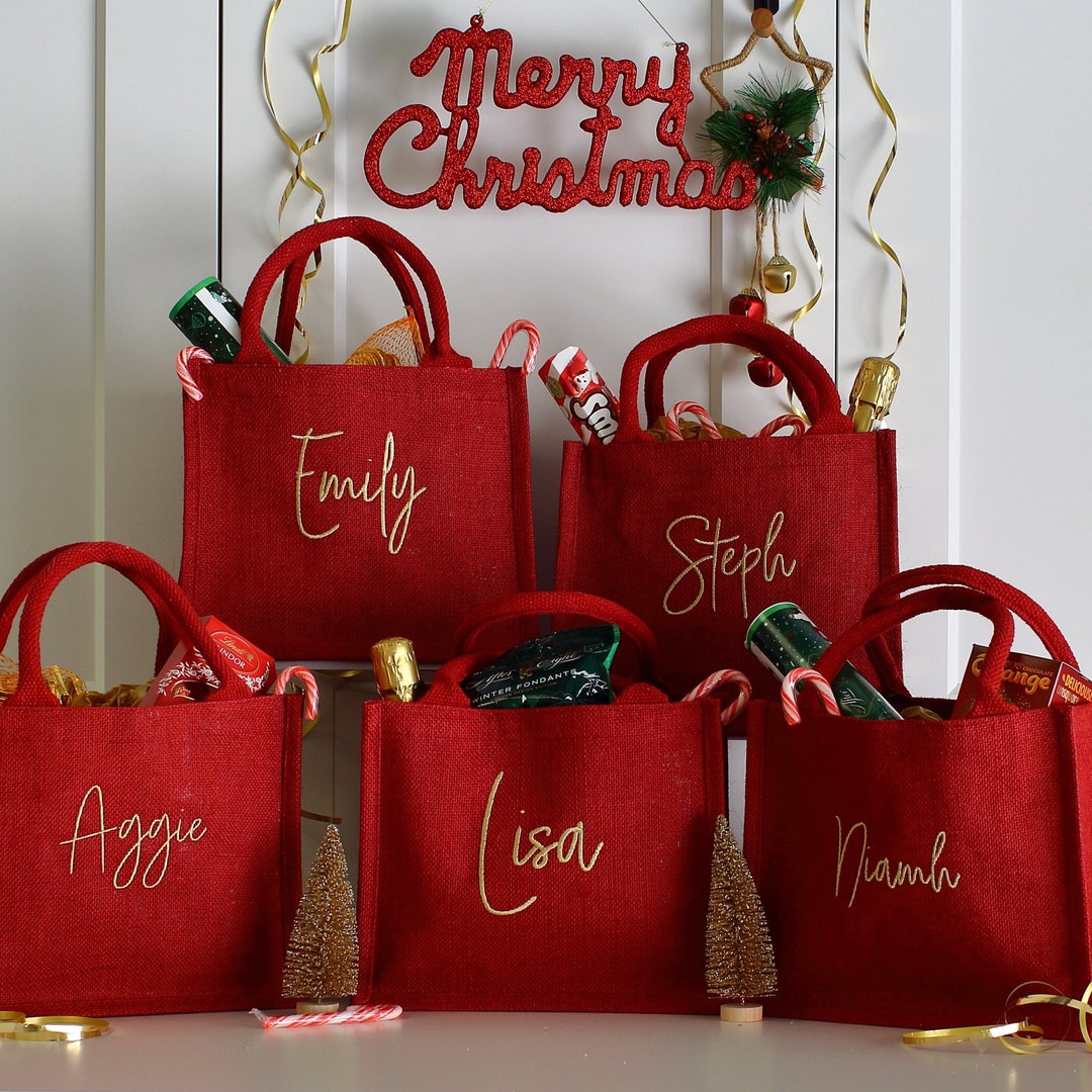 Christmas Gift Bag, Christmas Eve Bags, Party Bags, Red Gift Bags - Etsy UK