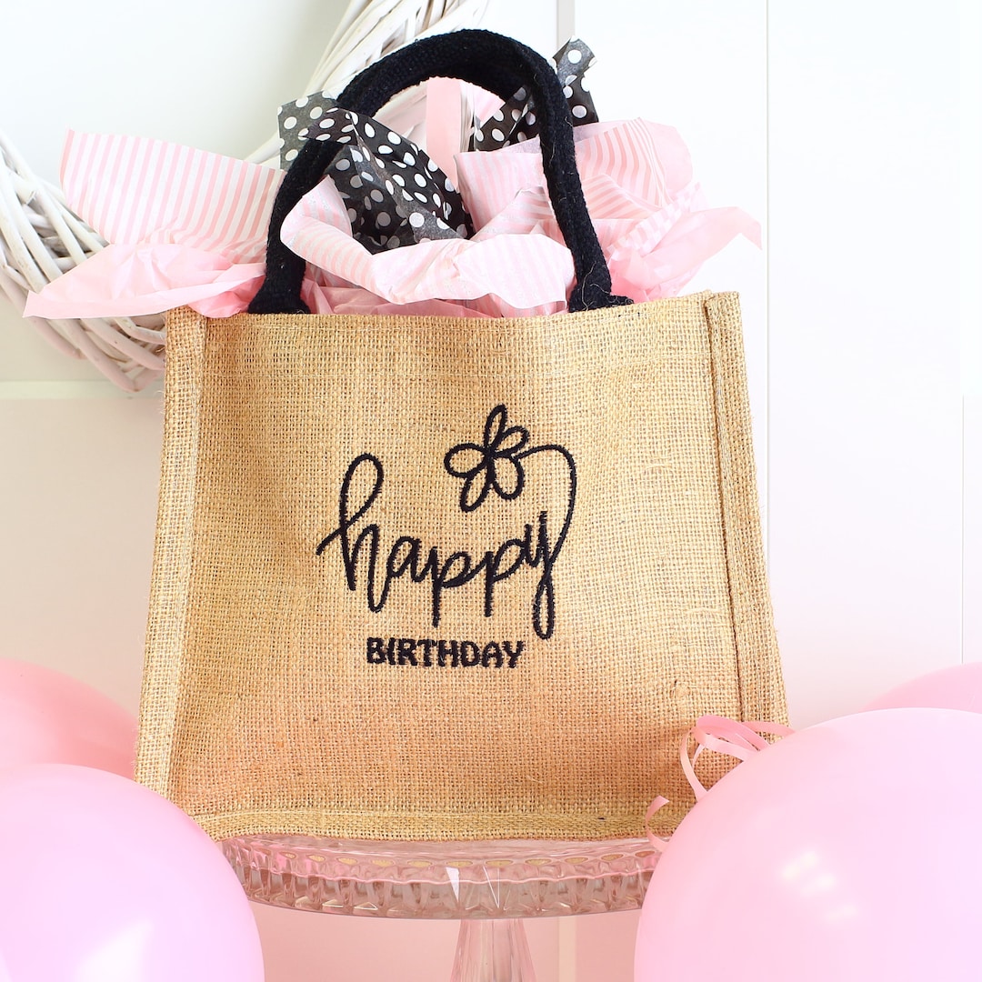 Happy Birthday Tote Bag, Embroidered Birthday Gift Bag, Gift for Her - Etsy