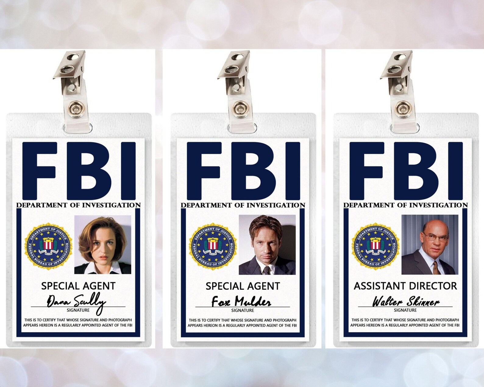 X FILES Dana Scully Fox Mulder Walter Skinner ID Badge Name Tag Card ...