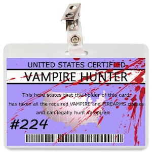 Vampire Hunter ID Badge Card Name Tag Prop Cosplay Costume Halloween ...