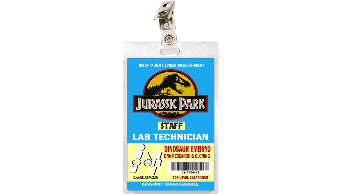 Jurassic Park Lab Technician ID Badge Card Download Image Name - Etsy