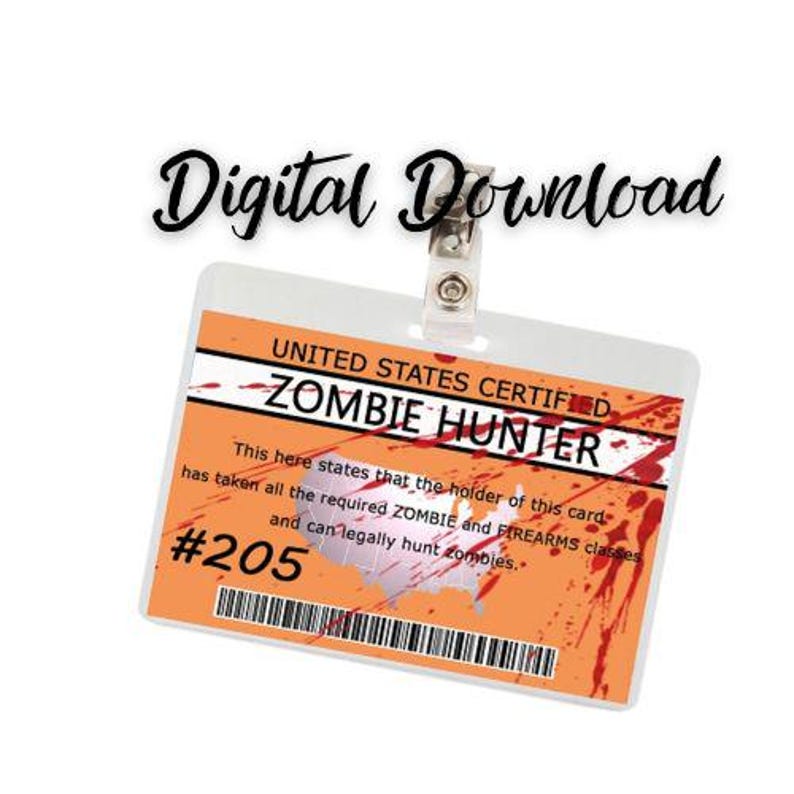 Zombie Hunter ID Badge Card Digital Download Image Name Tag Cosplay ...