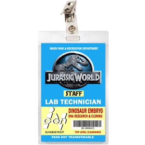 Jurassic World Park Ranger, Security, Lab Tech ID Badge Card Cosplay ...