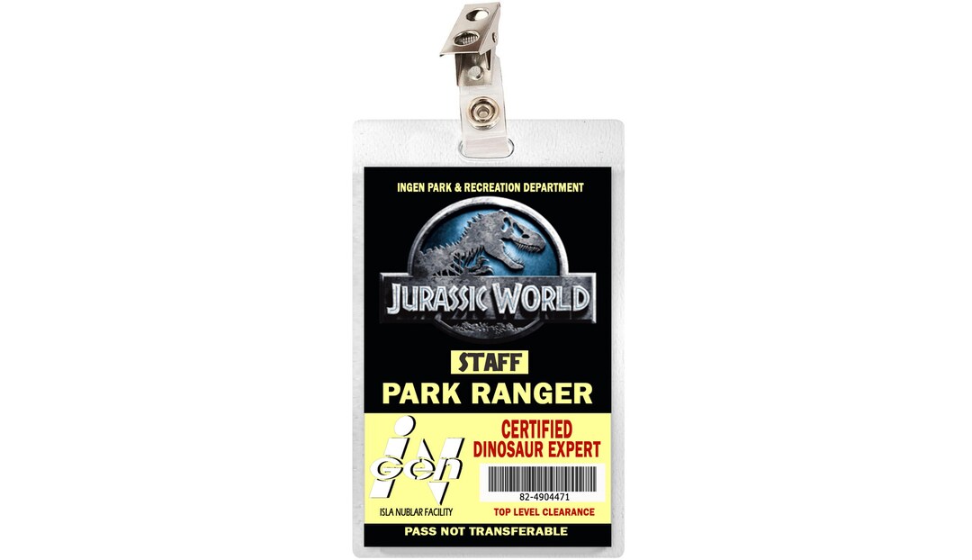 Jurassic World Park Ranger, Security, Lab Tech ID Badge Card Cosplay ...