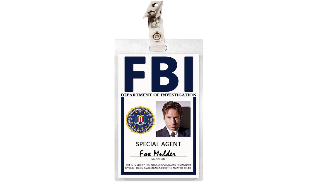 X FILES Fox Mulder ID Badge Name Tag Card Laminate Costume Cosplay Prop ...
