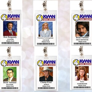 Anchorman ID Badge Ron Burgundy, Veronica Corneringstone, Brain ...