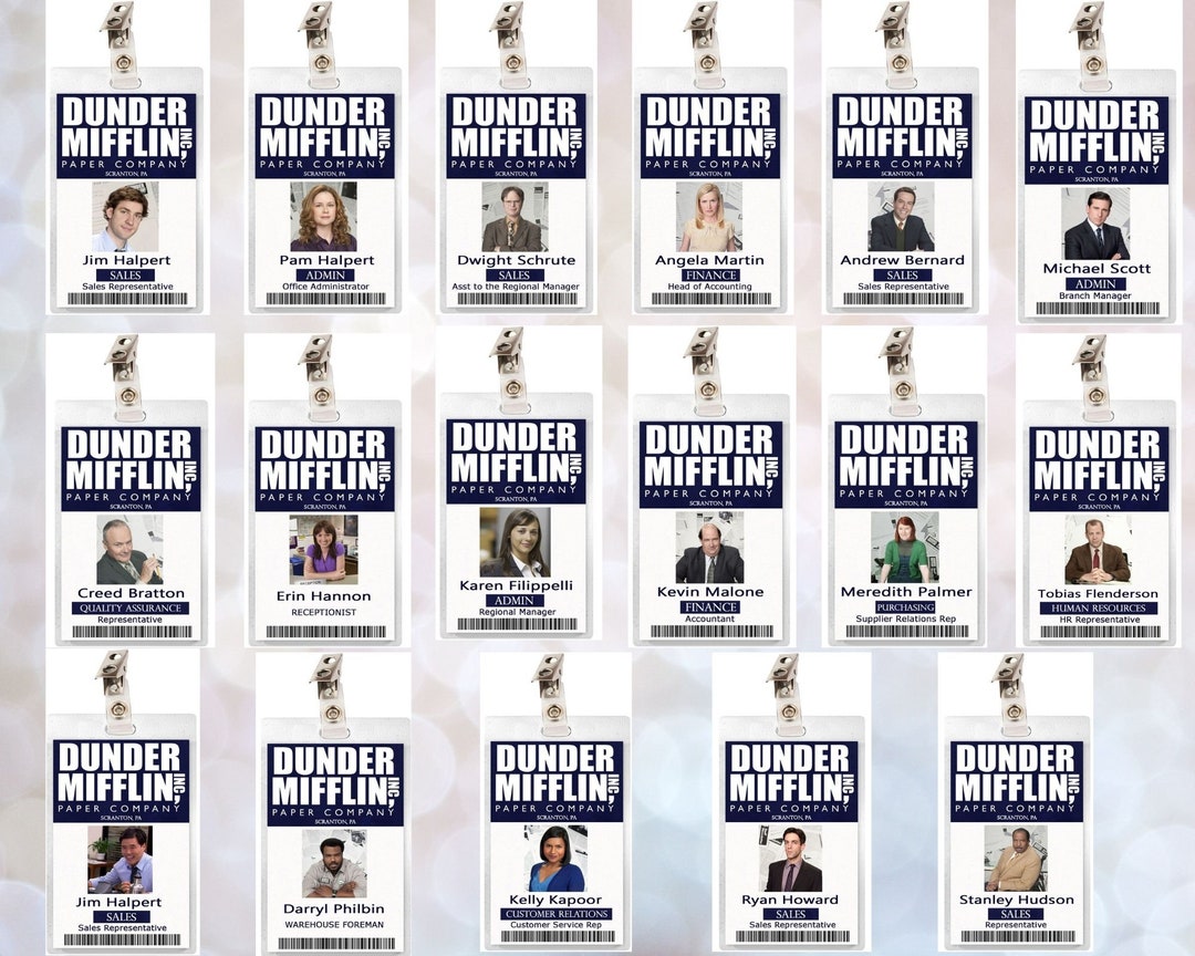 The Office Dunder Mifflin ID Badge Jim Halpert, Pam Halpert, Dwight ...