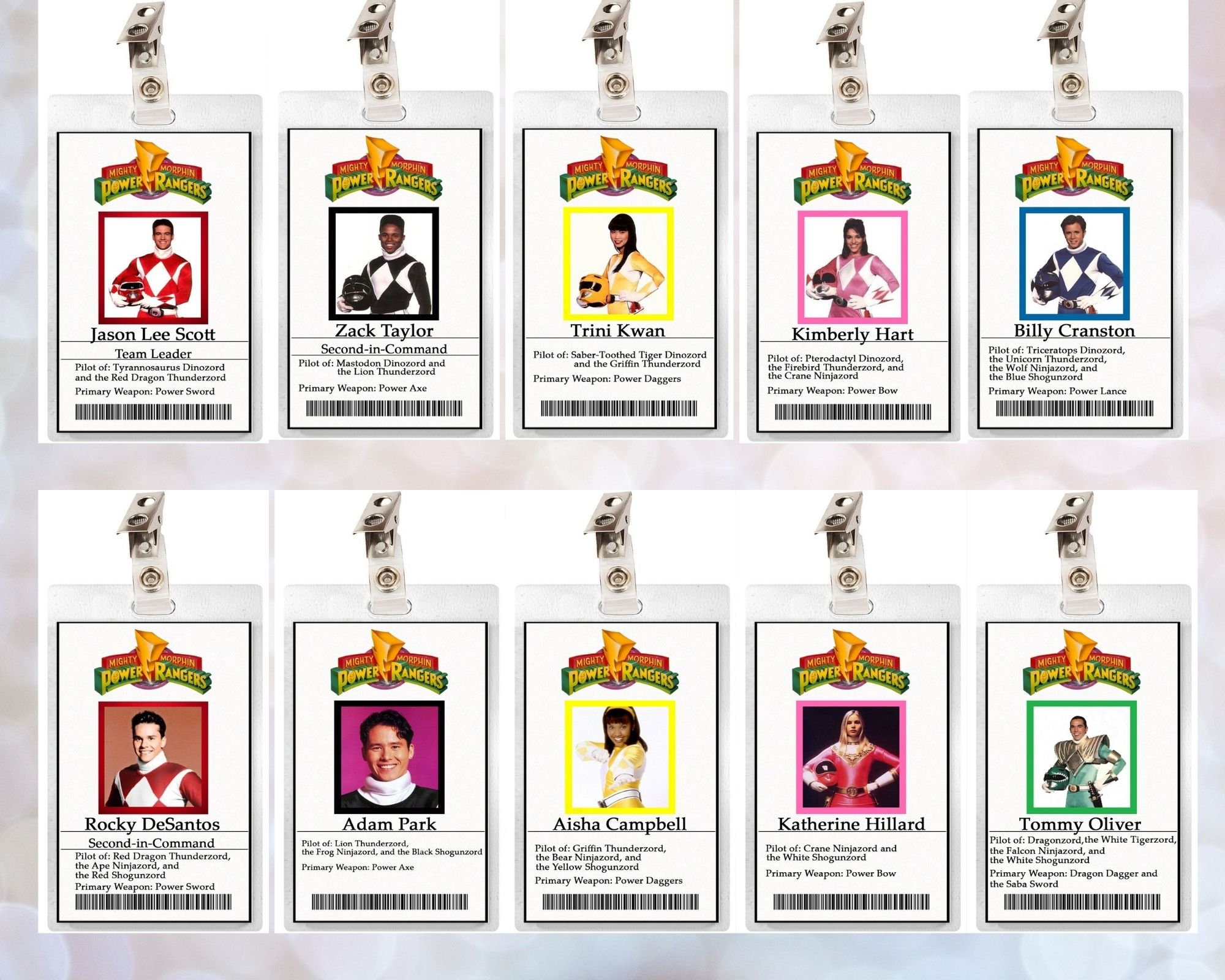 Mighty Morphin Power Rangers Badge Only 90s TV Show ID Badges Red, Pink ...