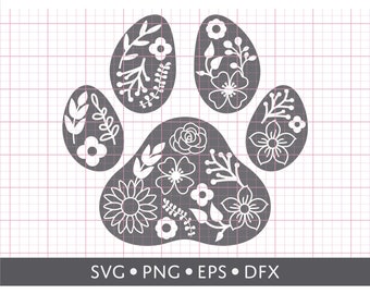 Floral Dog Paw Print SVG | Paw Print SVG | Dog Lover | Dog Mom | Floral ...