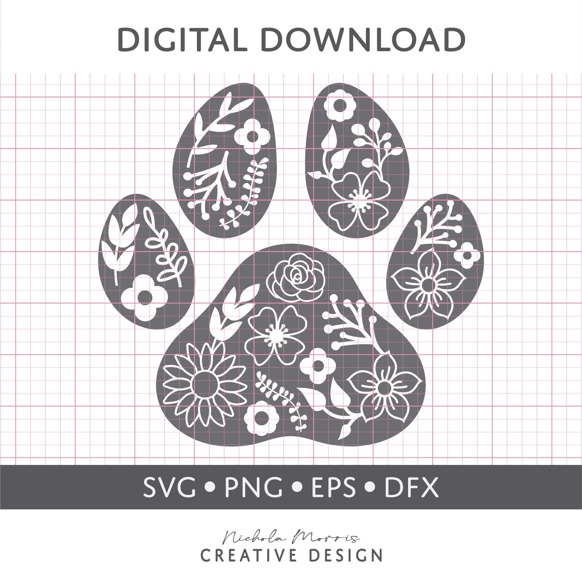 Floral Dog Paw Print SVG | Paw Print SVG | Dog Lover | Dog Mom | Floral ...