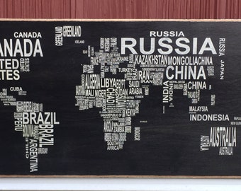 World Map Words | Etsy