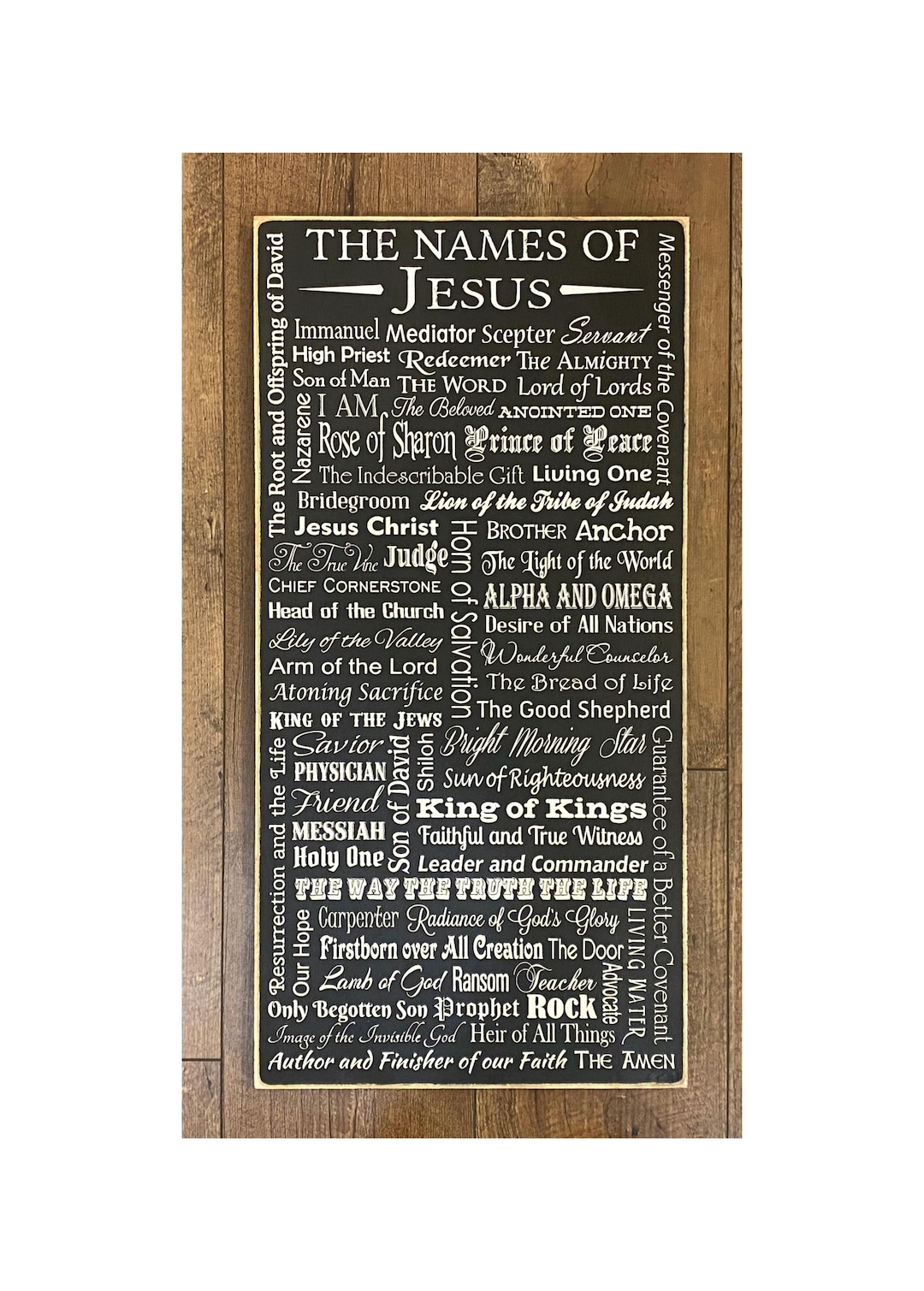 Names of Jesus Sign: Engraved Christian Wall Art, Wall Decor - Etsy