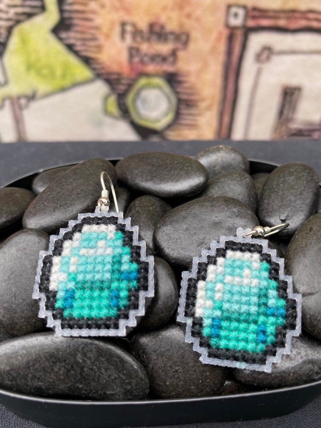 Minecraft Diamond Cross-Stitched Earrings - Etsy.de