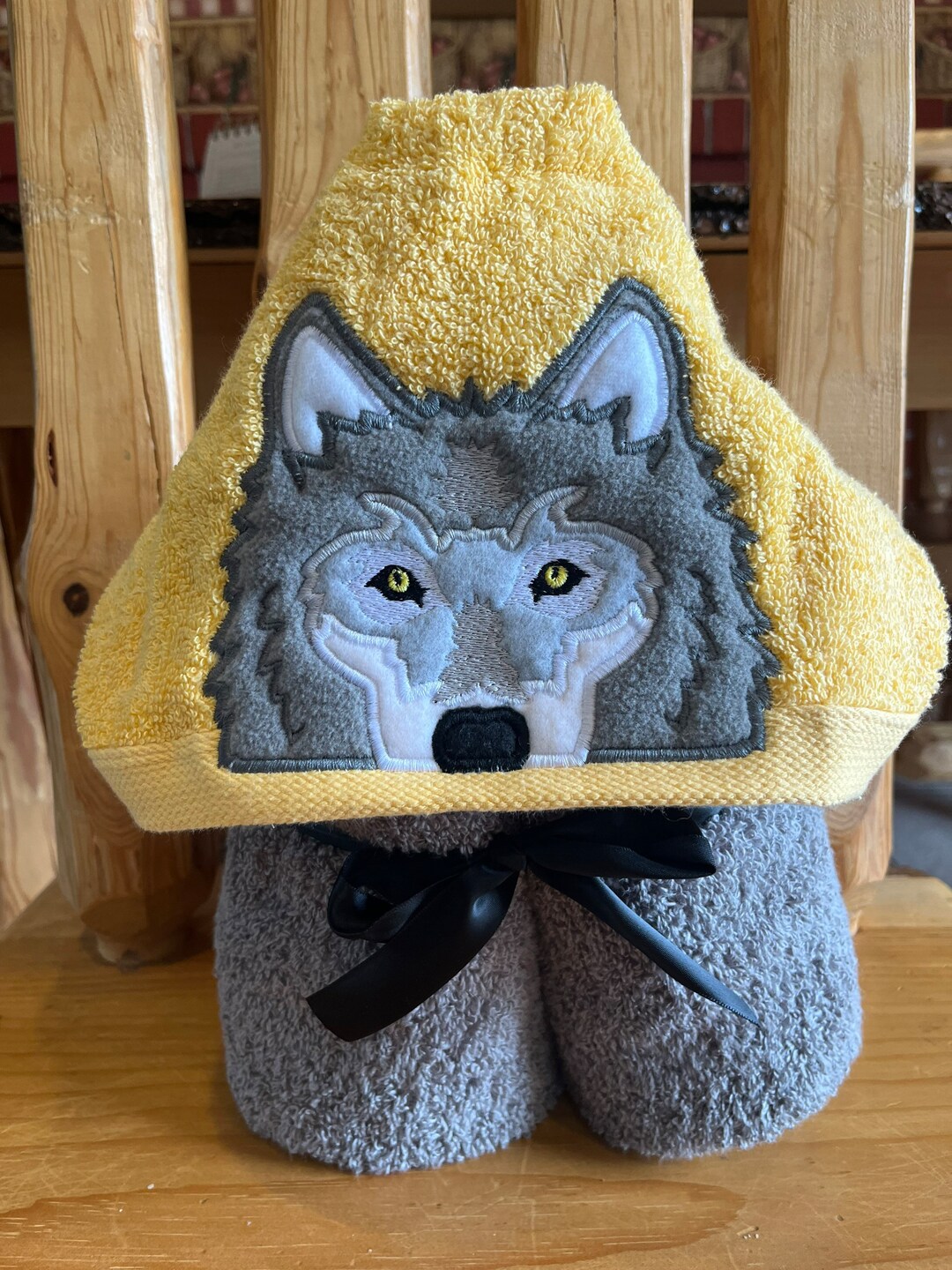 Wolf Hooded Towel Embroidering Option - Etsy