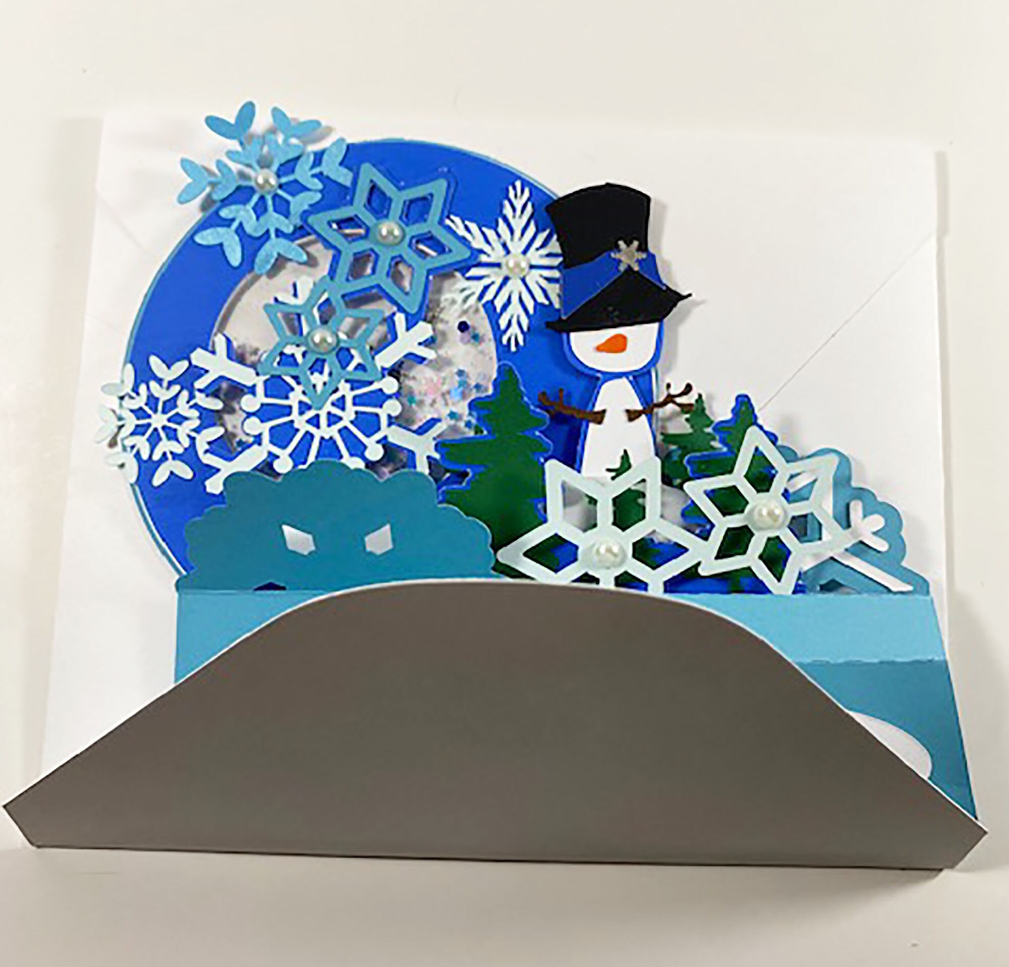 Snow Globe SHAKER BOX With Snowman and Snowflakes Box Card merry ...