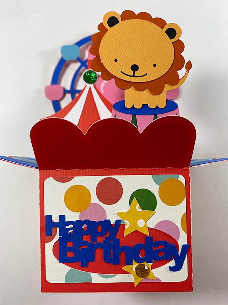 Carnival Box Card With Circus Lion and Ferris Wheel | Etsy