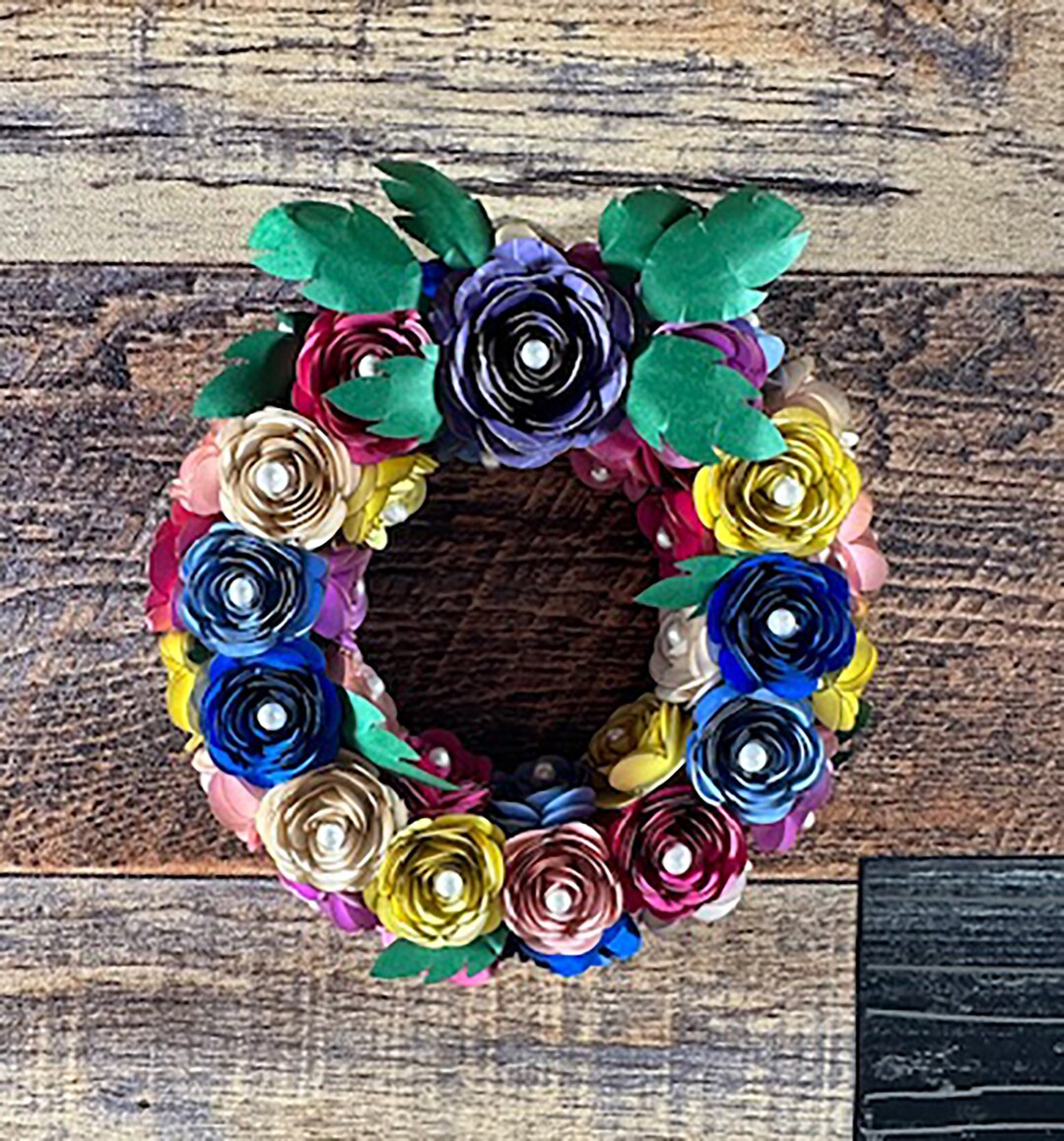 Mini Handmade Paper Flower Wreath With Multi Colored Rolled Flowers ...