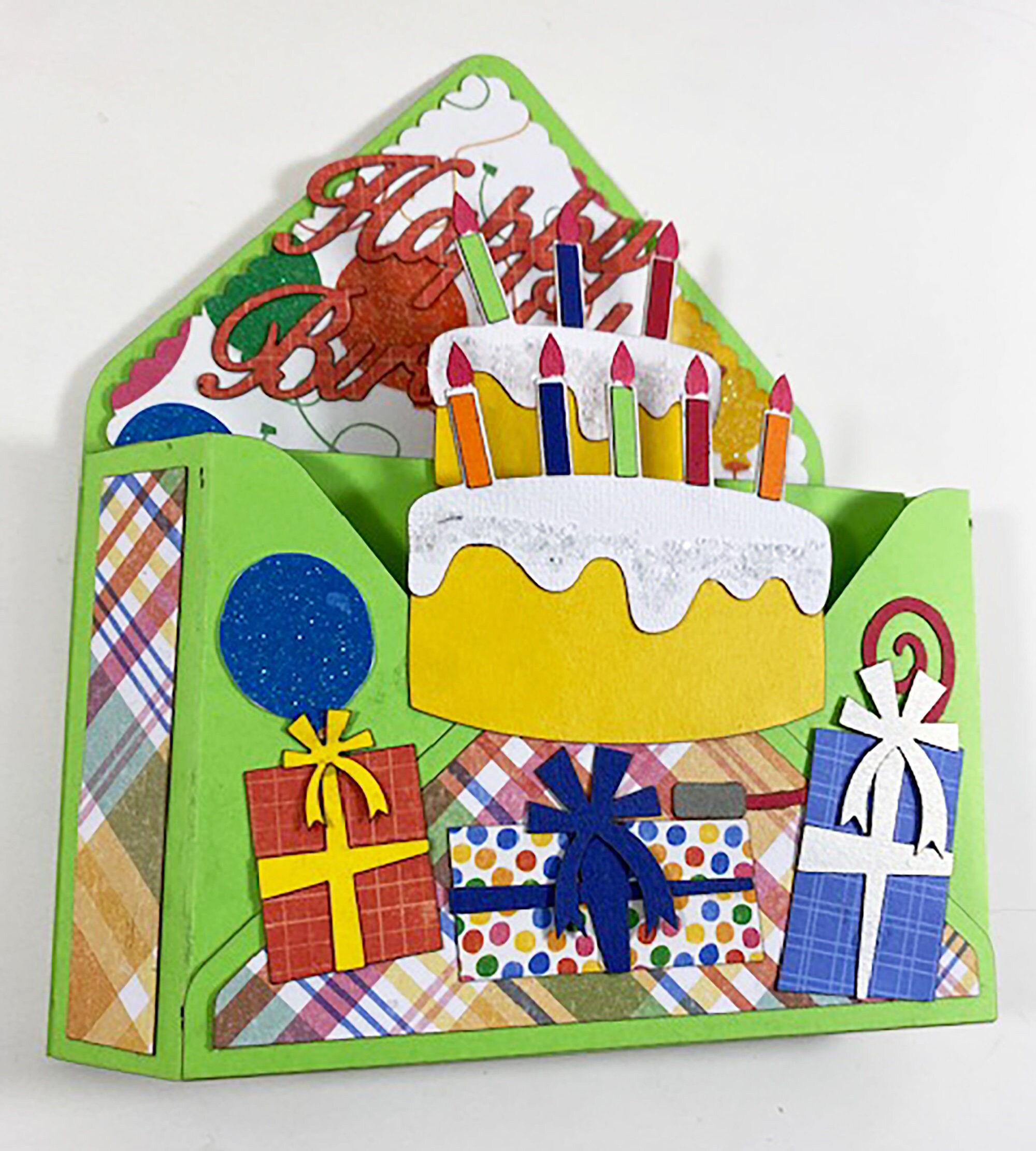 Pop up Envelope Style Box Card - "happy Birthday", Birthday Cake ...