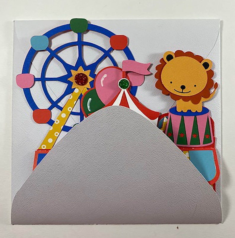 Carnival Box Card With Circus Lion and Ferris Wheel | Etsy
