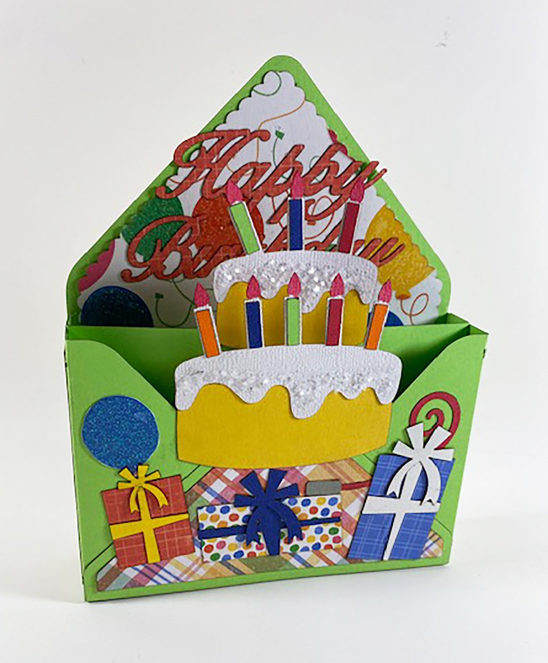 Pop up Envelope Style Box Card - "happy Birthday", Birthday Cake ...