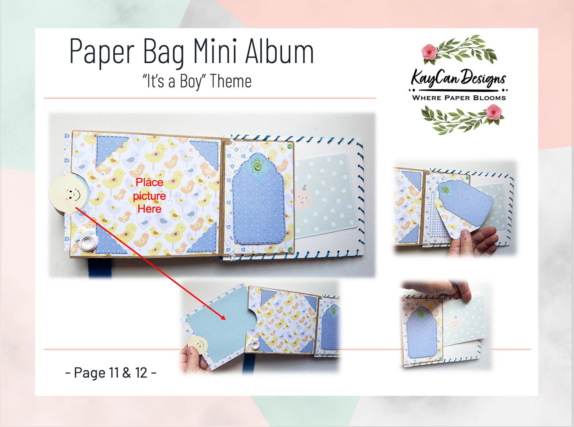 Handmade Paper Bag Mini Album for Baby Boy - "it's a Boy" - Baby Memory ...