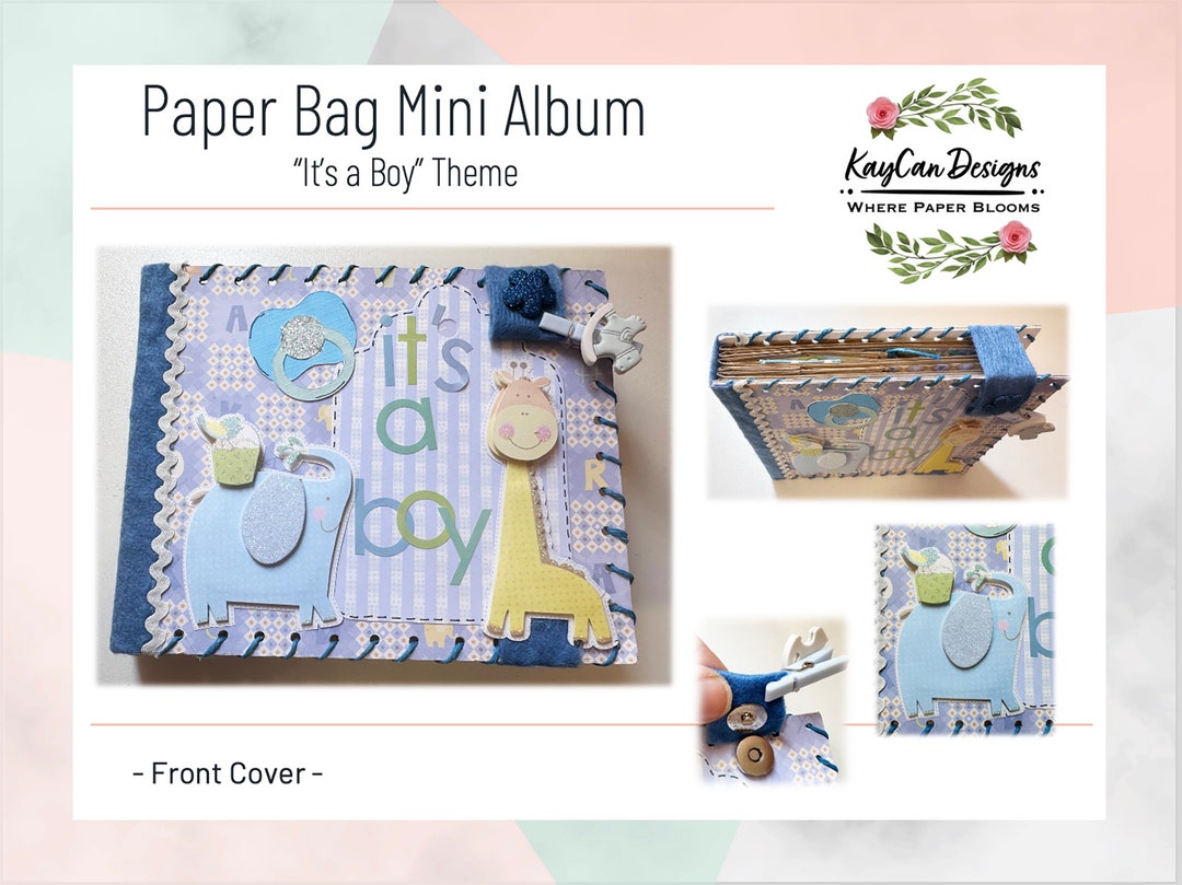Handmade Paper Bag Mini Album for Baby Boy - "it's a Boy" - Baby Memory ...