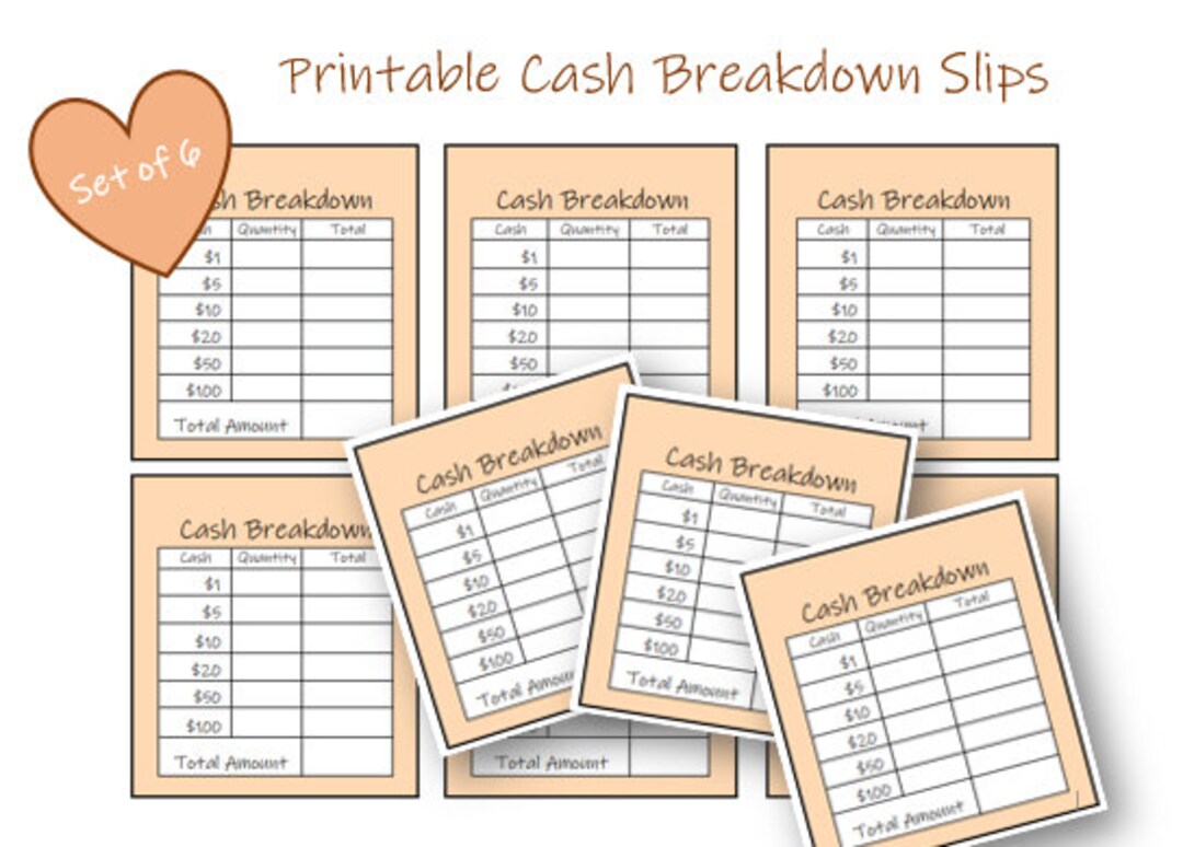 Printable Cash Breakdown Slips, Bank Deposit Slips - Etsy