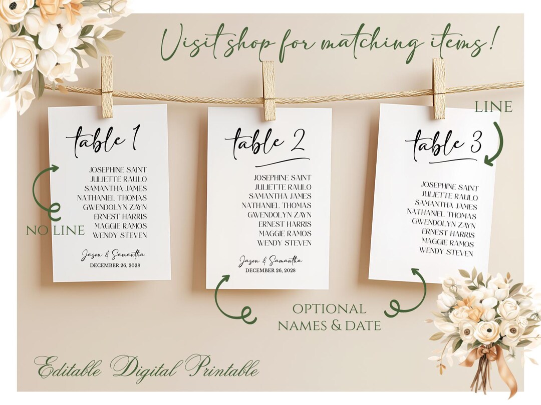 Seating Chart Printable Template, Editable Wedding Seating Chart, Table ...