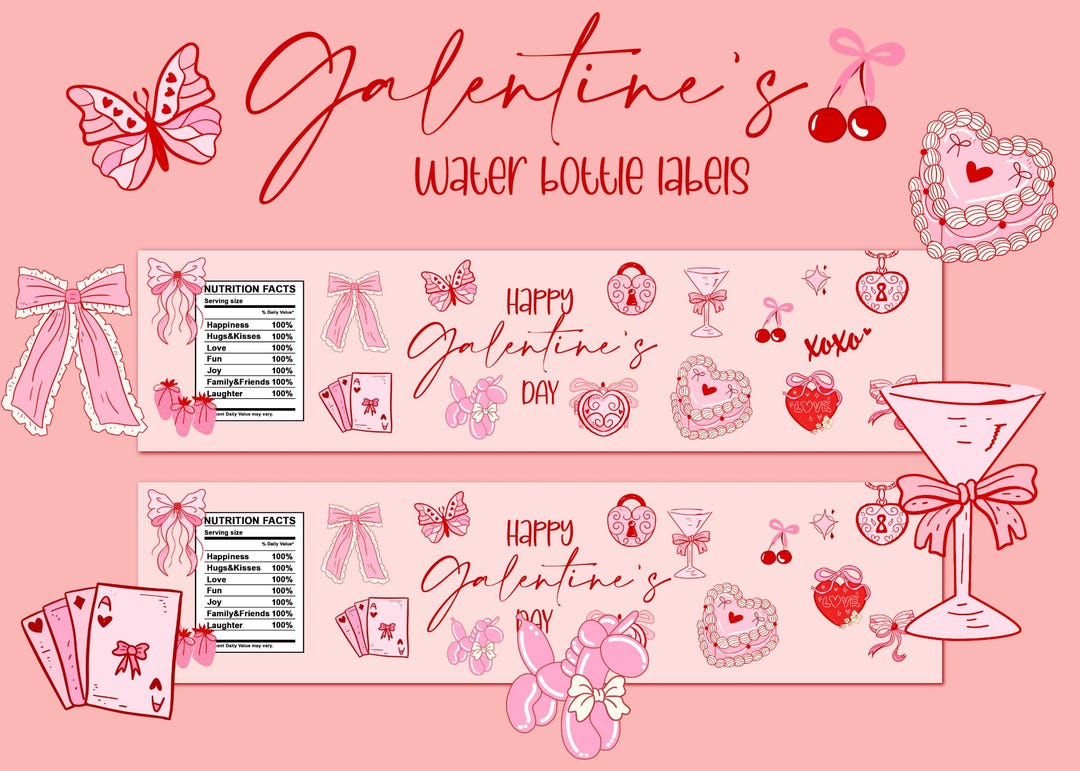 EDITABLE DOWNLOAD Water Bottle Labels for Galentine's Day, Valentine's ...